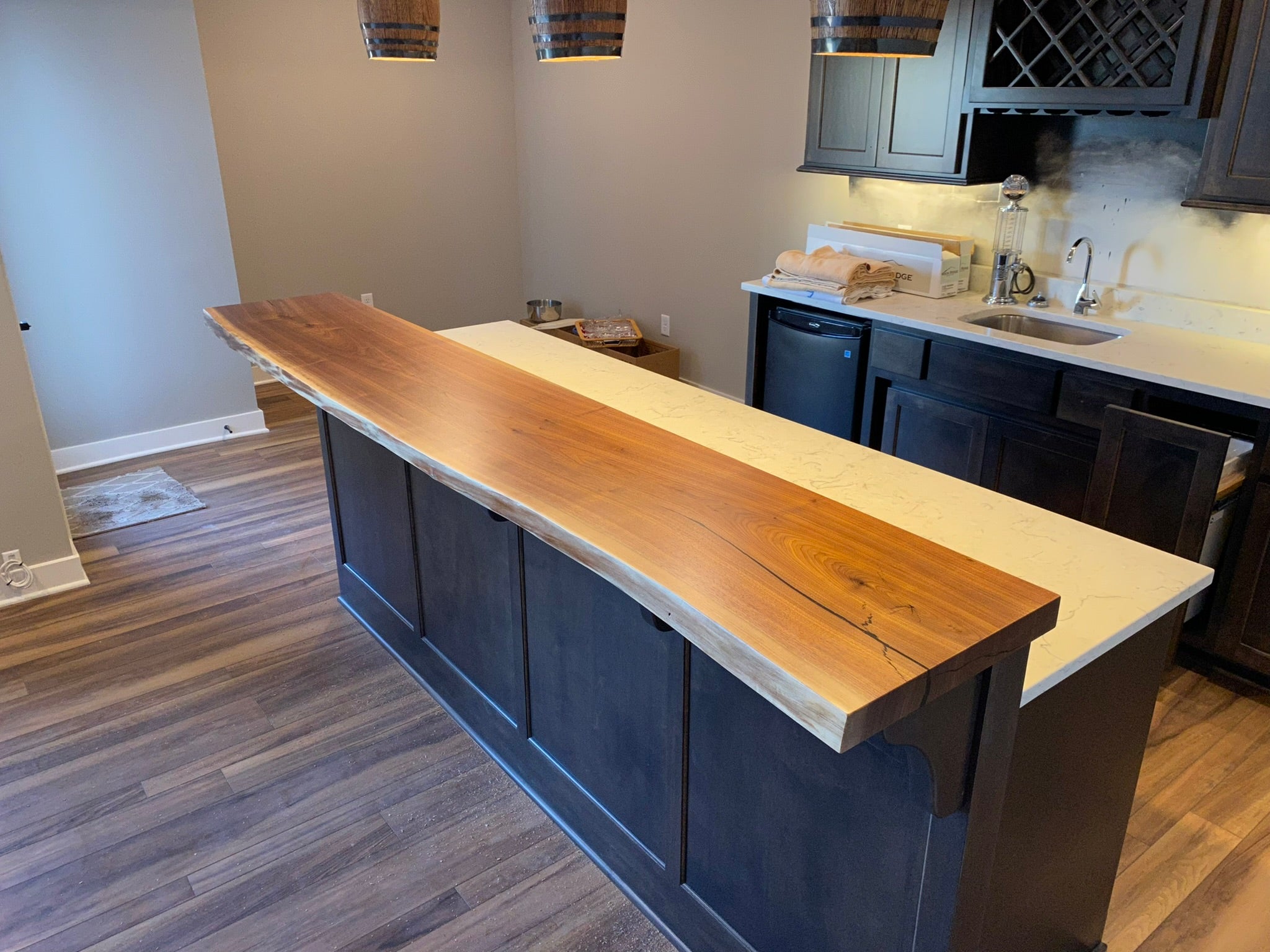 Live Edge Wood Bar 12' X 4', 28" Deep, U Shaped Bar Top Made Out Of